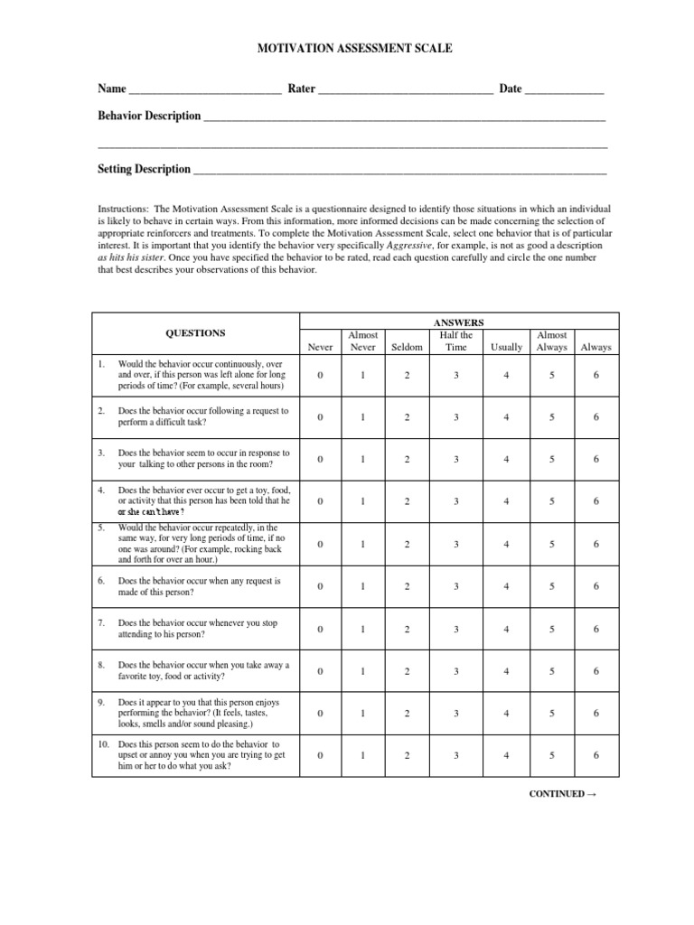 Motivation Assessment Scale1 PDF | Motivation | Motivational