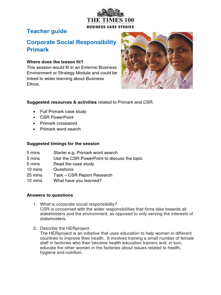 Primark's Corporate Social Responsibility Guide | PDF | Corporate ...
