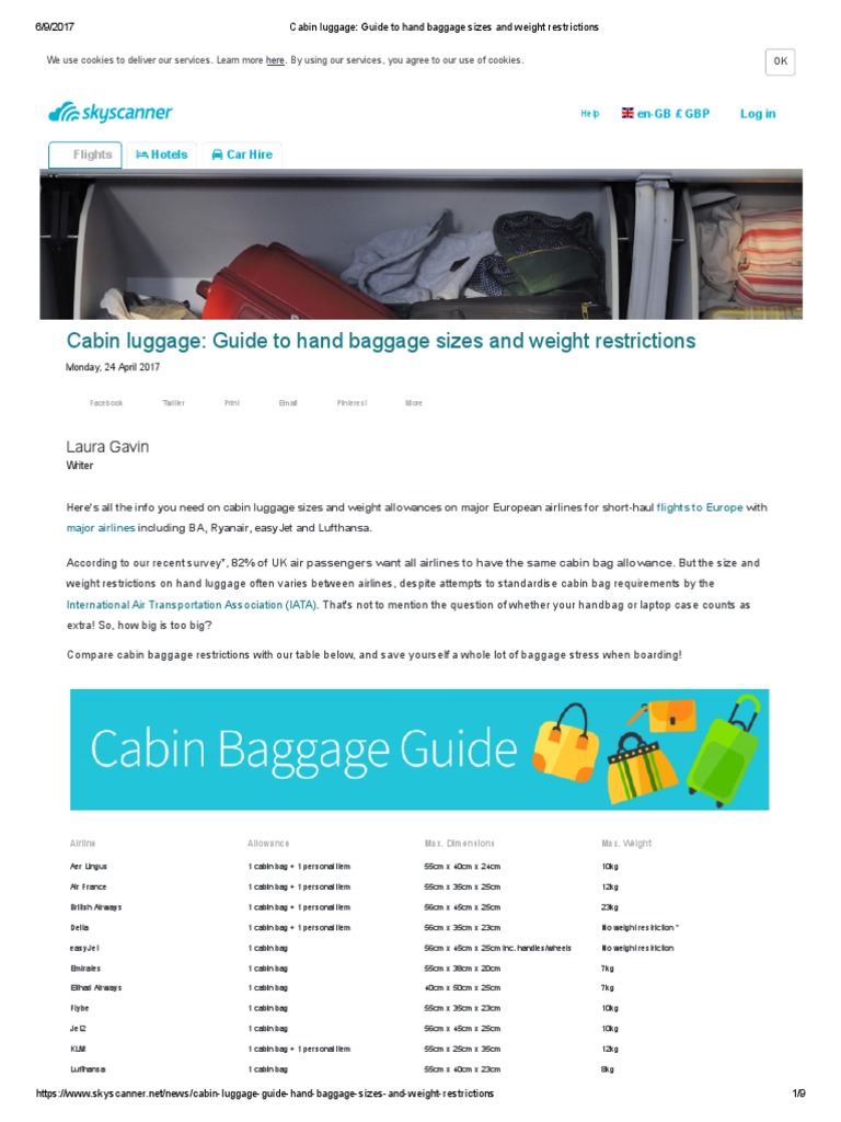 Cabin Luggage - Guide To Hand Baggage Sizes and Weight Restrictions ...