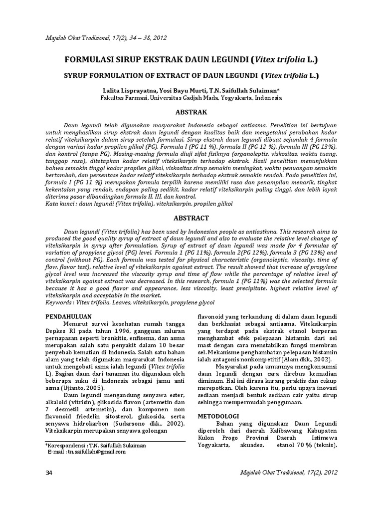 FORMULASI SIRUP EKSTRAK DAUN LEGUNDI-edit-2-okt PDF | PDF