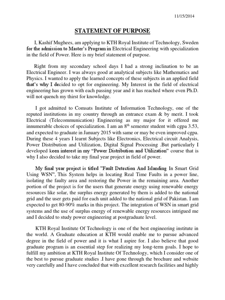 Statement of Purpose | PDF | Postgraduate Education | Electrical ...