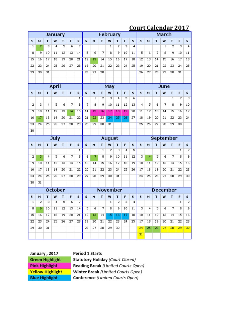 Court Calendar 2017 | PDF | Holidays | Festival