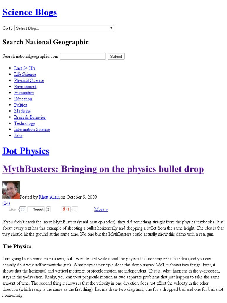 MythBusters - Bringing On The Physics Bullet Drop - Dot Physics | PDF ...