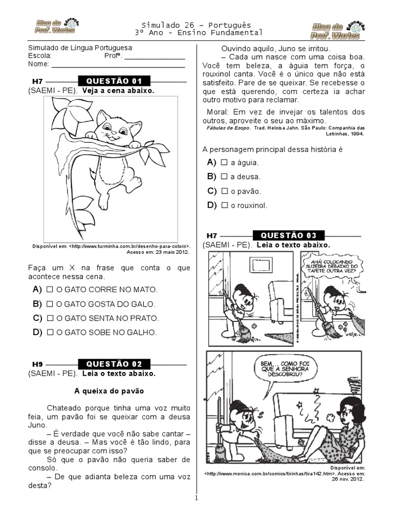 Simulado 26 (L. P - 3º Ano) - Blog Do Prof. Warles | Desperdício | Bem ...