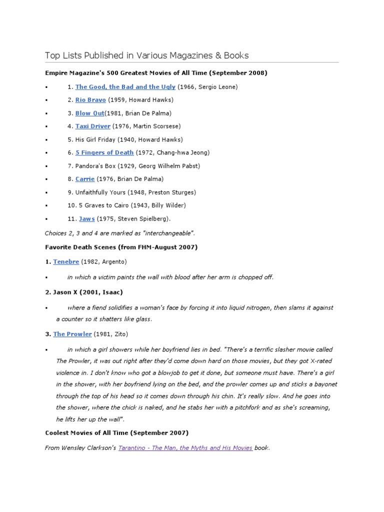 Top Film Lists from Major Magazines | PDF | Young Adult