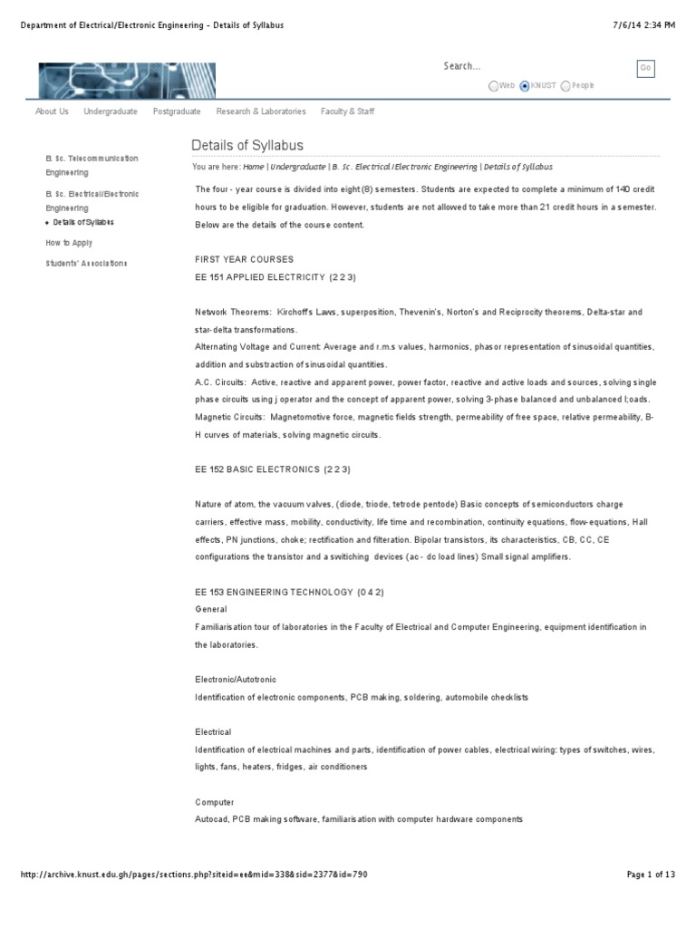 Department of Electrical:Electronic Engineering - Details of Syllabus ...