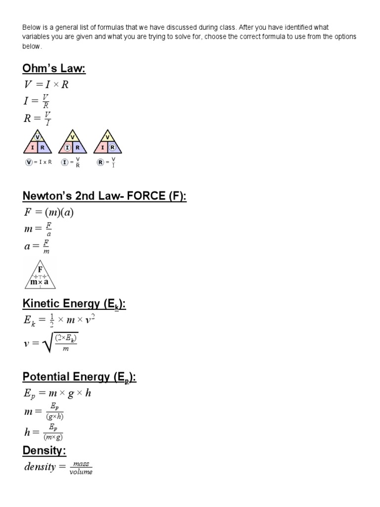 Physics Formula Triangles Guide | PDF