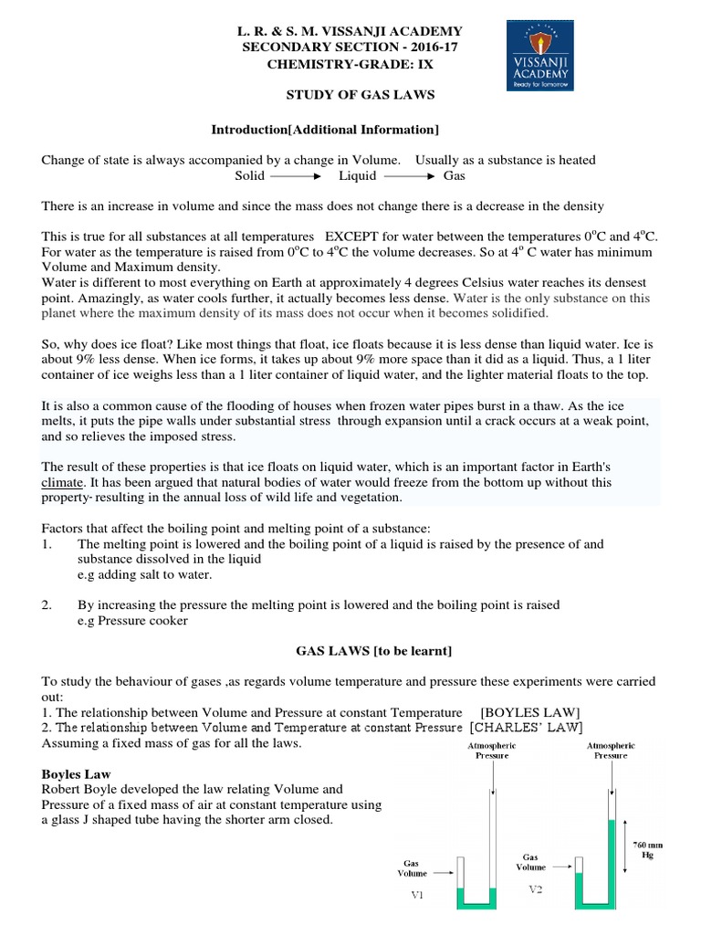 Gas Laws and Properties Study Guide | PDF | Gases | Pressure