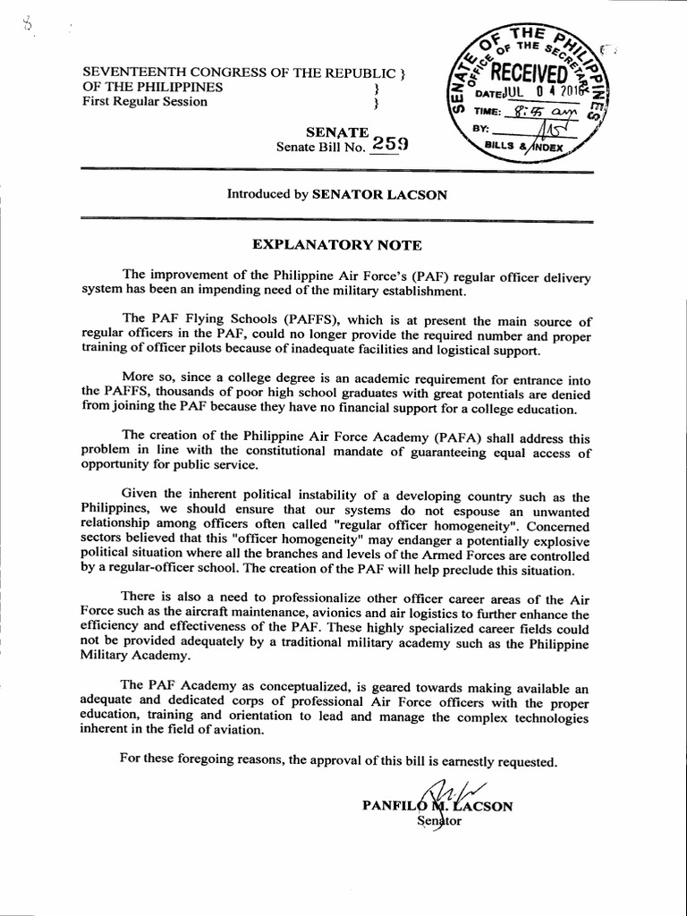 PingBills - Senate Bill 259: Philippine Air Force Academy | PDF ...