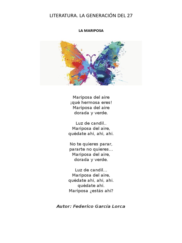 Poema de Federico García Lorca. La Mariposa | PDF | Clásicos