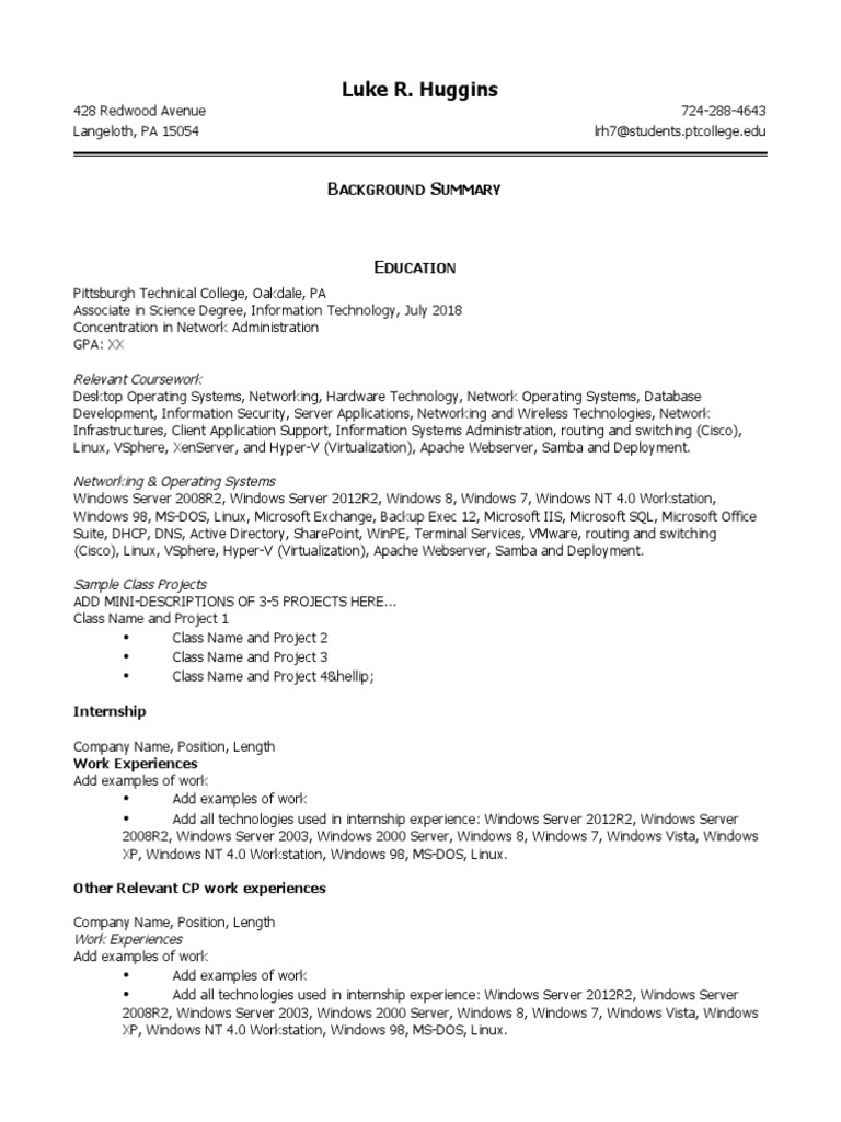 Huggins Luke Resume It Na | PDF | Microsoft Windows | Windows 2000