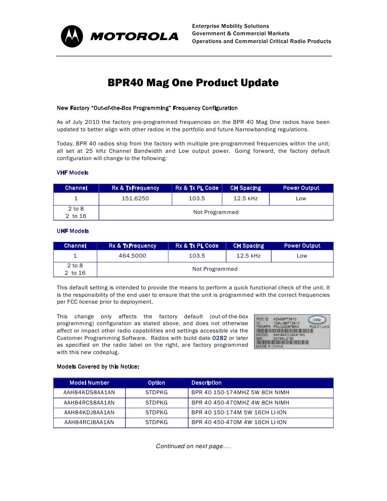 BPR40 Product Update | PDF | Motorola | Radio