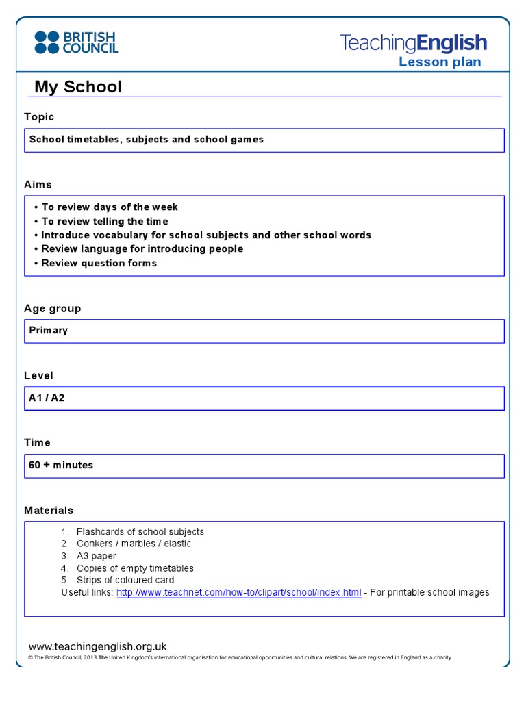My School Lesson Plan | PDF | Lesson Plan | English Language