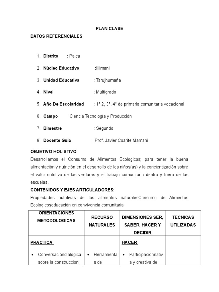 Plan de Clase Multigrado 1 - 2 - 3 - 4 | PDF | Vegetales | Lechuga