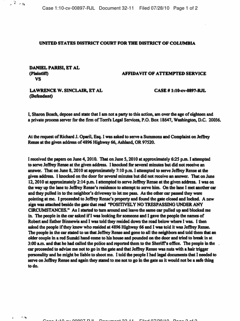 32-11 Affidavit of Attempted Service Rense | PDF