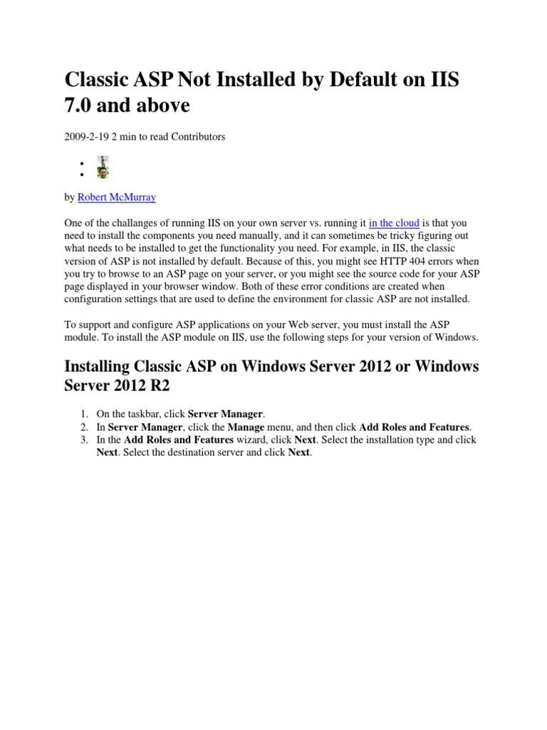 Classic ASP Setup Guide for IIS | PDF | Internet Information Services | Active Server Pages