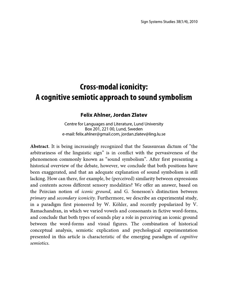 A Cognitive Semiotic Approach To Sound Symbolism | PDF | Linguistics ...