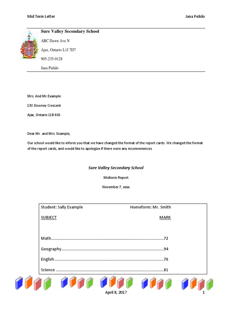 Sure Valley Secondary School: Mid Term Letter Jana Pulido | PDF | Easter
