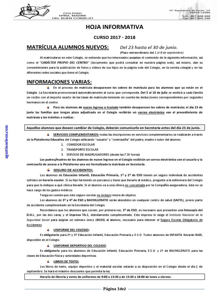 Hoja Informativa 2017-18 | Educación primaria | Contraseña | Prueba ...