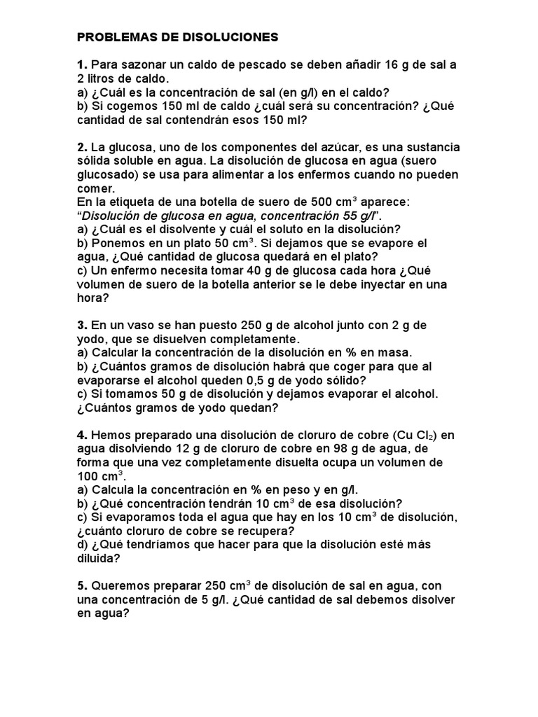 Ejercicios de Disoluciones 2 Eso