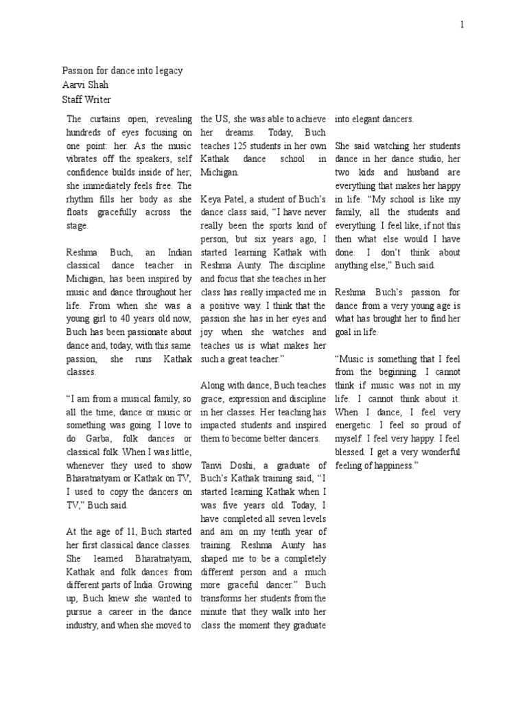 Journalism Personal Profile | PDF | Dances | Performing Arts