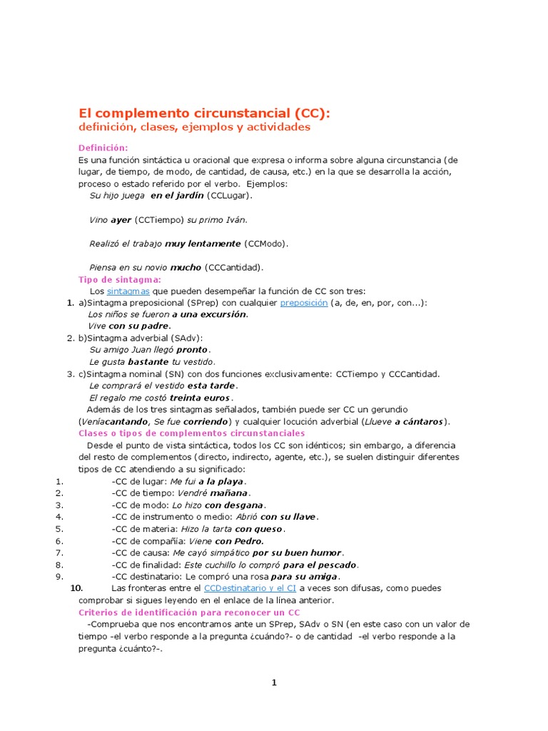 El Complemento Circunstancial | PDF | Unidades Semánticas | Tipología ...
