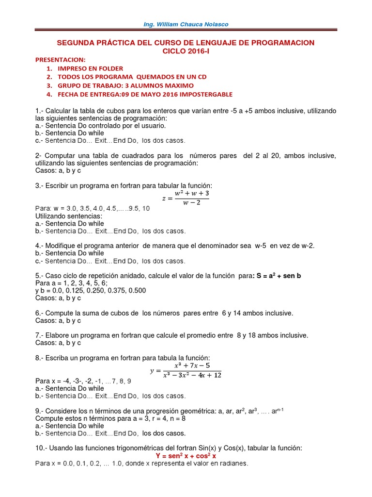 Segunda Práctica Del Curso de Lenguaje de Programacion | PDF | Entero ...