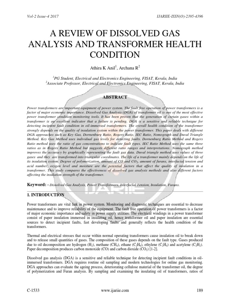 A Review of Dissolved Gas Analysis and Transformer Health Condition ...