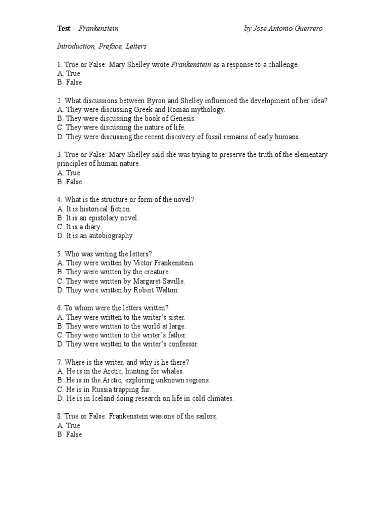 Frankenstein Test by Jose Antonio Guerrero | PDF | Frankenstein | Mary ...