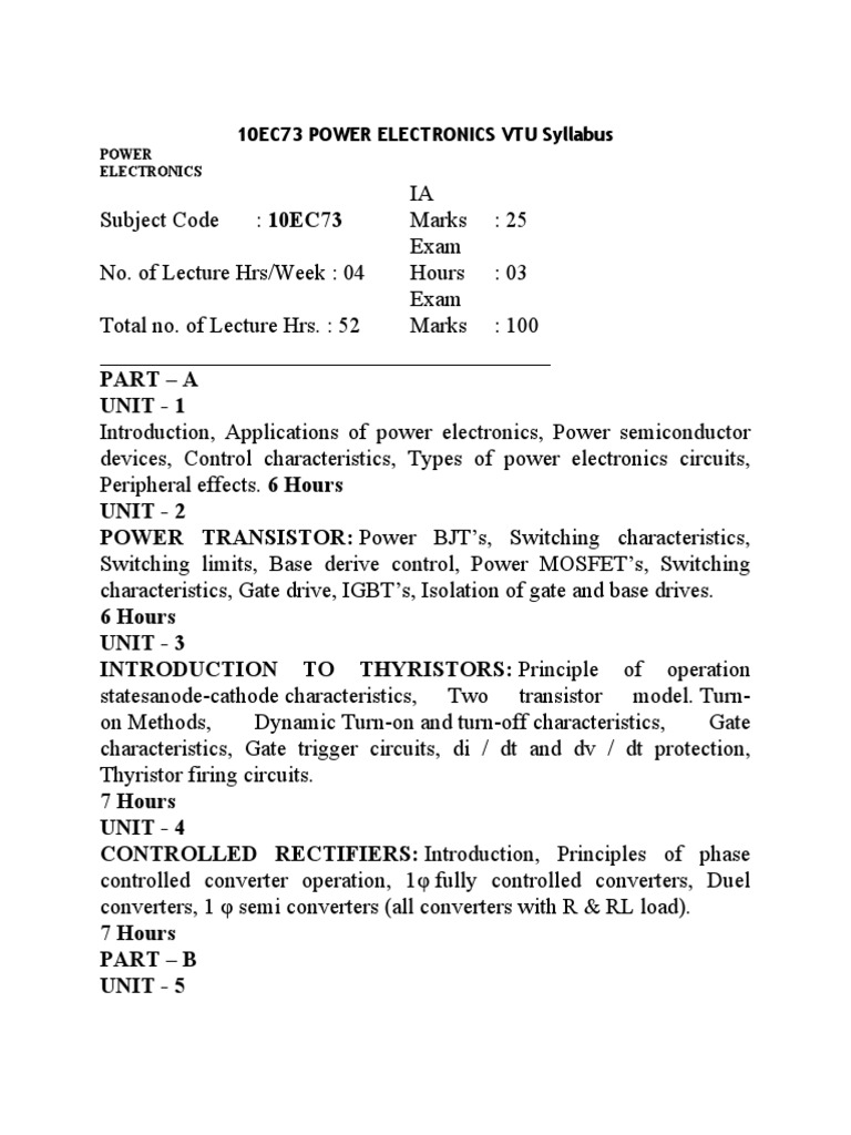 10ec73 Power Electronics Vtu Syllabus | PDF | Power Electronics | Power ...