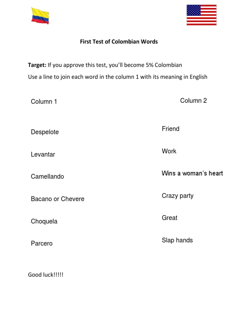 First Test of Colombian Words | PDF