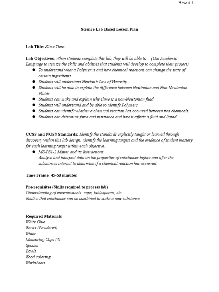 Science Lab Lesson Plan | Download Free PDF | Viscosity | Fluid Dynamics