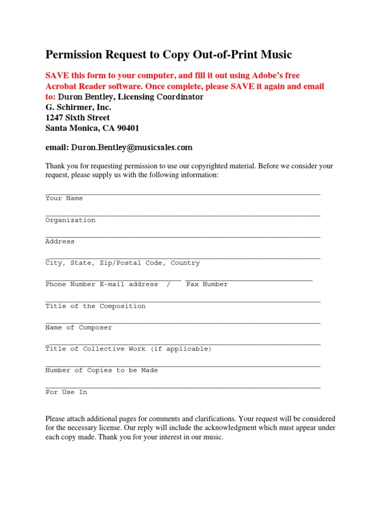 Permission Request To Copy Out-of-Print Music | PDF | Career & Growth