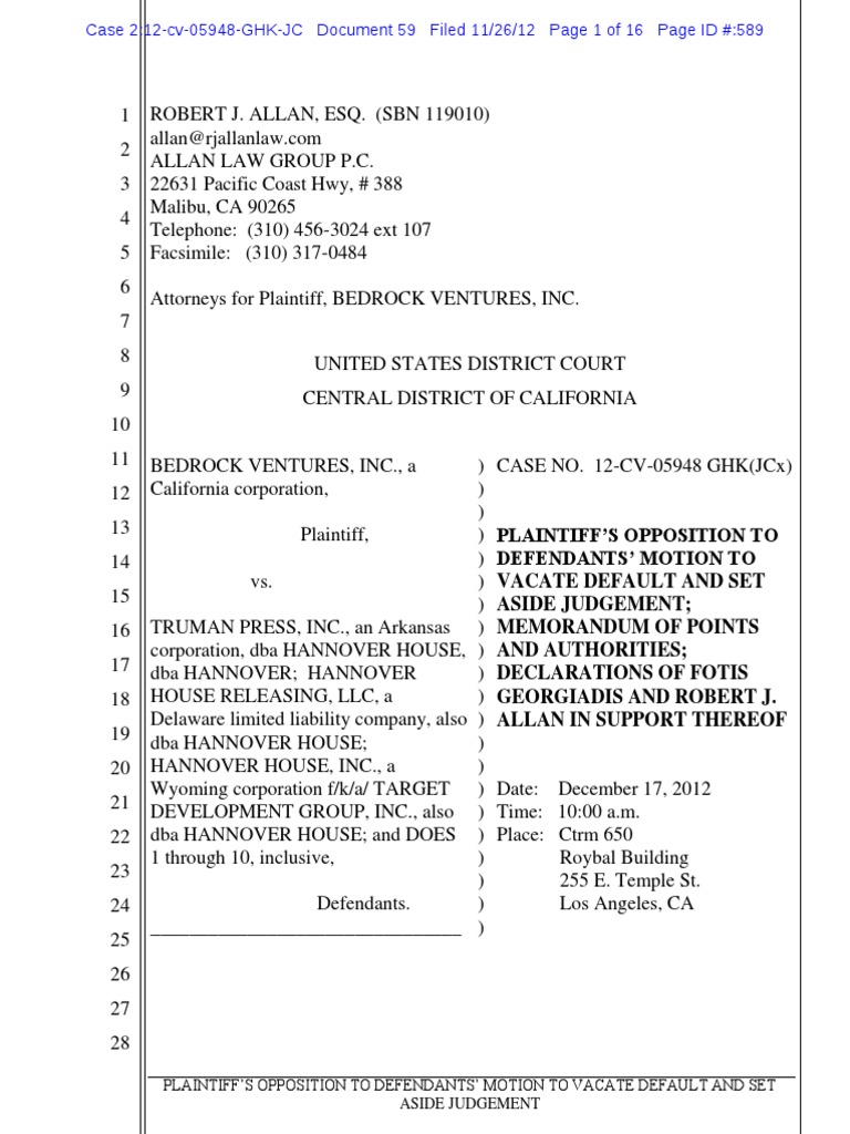 Hhse Bedrock Response To Motion To Vacate | PDF | Default Judgment ...