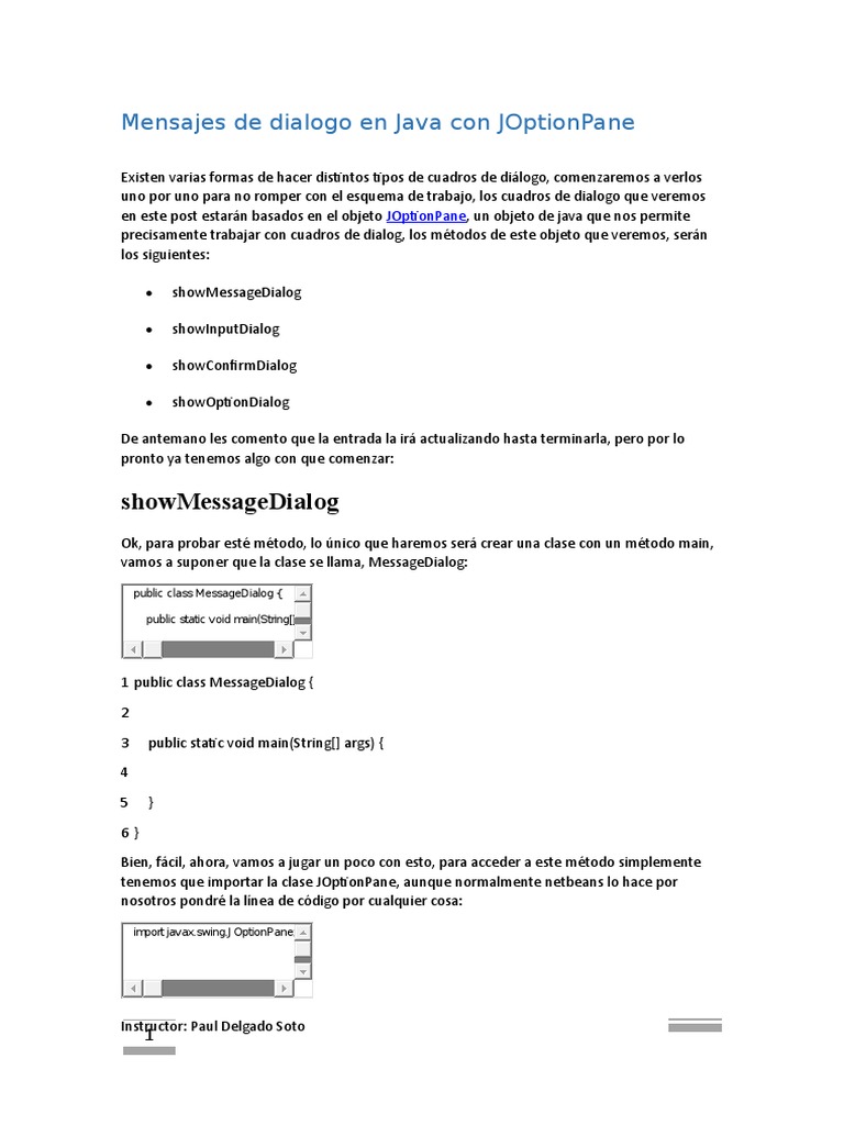 001 Mensajes de Dialogo en Java Con JOptionPane | PDF | Java (lenguaje ...