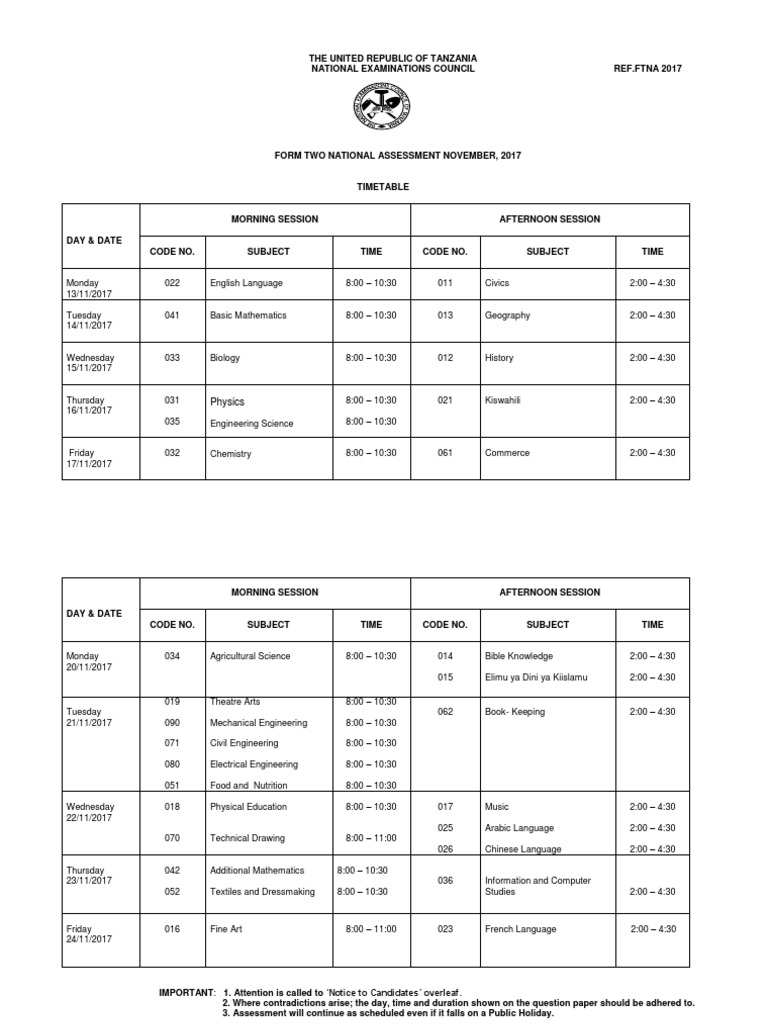 NECTA FORM TWO NATIONAL ASSESSMENT NOVEMBER, 201 7 | Test (Assessment ...
