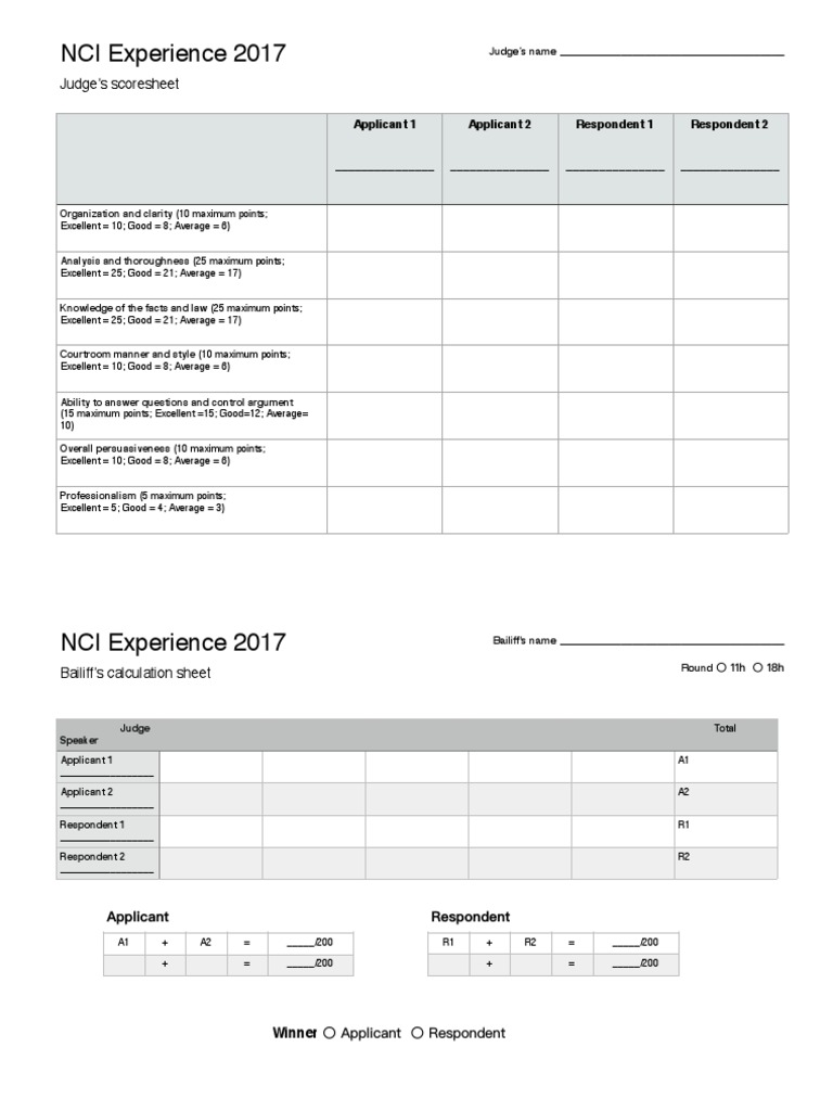 NCI Experience 2017 Courtroom Evaluation | PDF | Judge | Separation Of ...