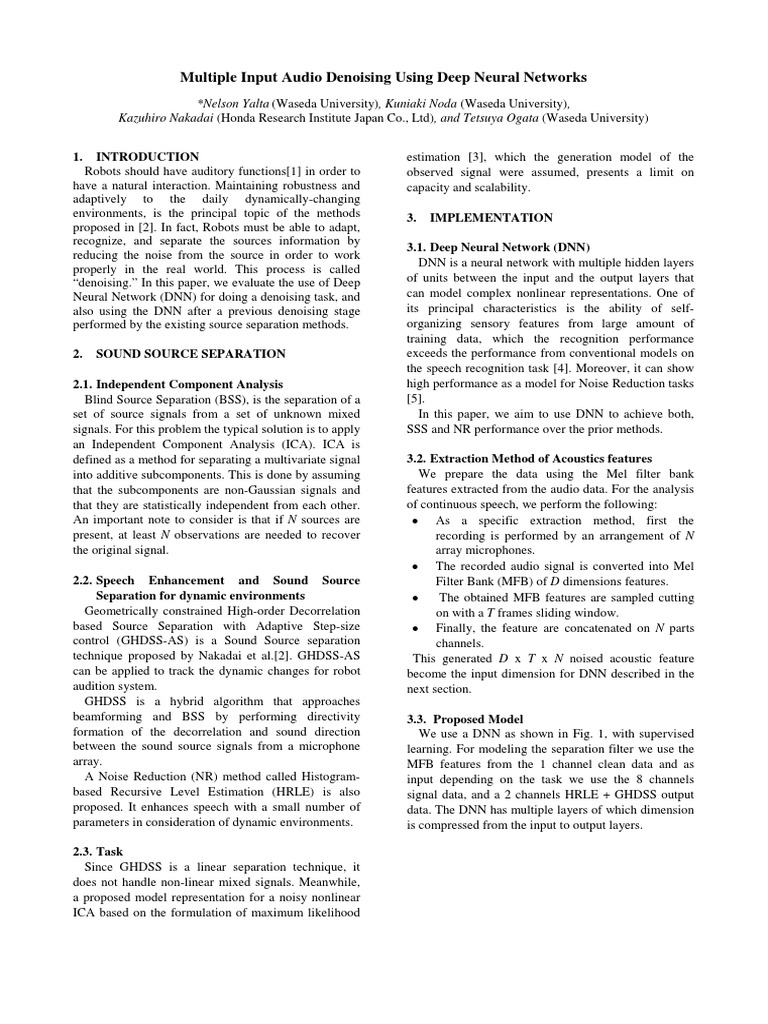 Multiple Input Audio Denoising Using Deep Neural Networks | PDF | Deep Learning | Artificial ...
