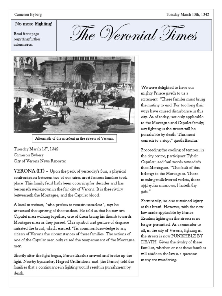 English Newspaper Good | PDF | Characters In Romeo And Juliet | Violence