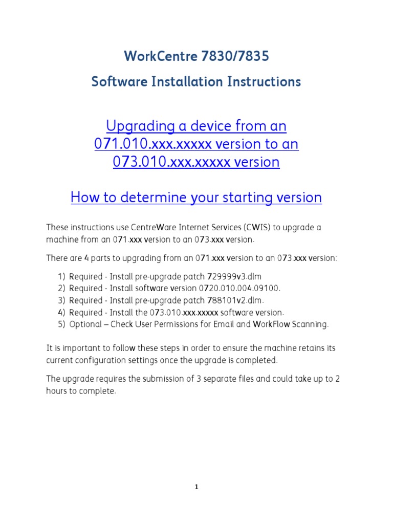 WorkCentre 7830-7835 071.Xxx To 073.Xxx Upgrade Instructions v1 | PDF ...