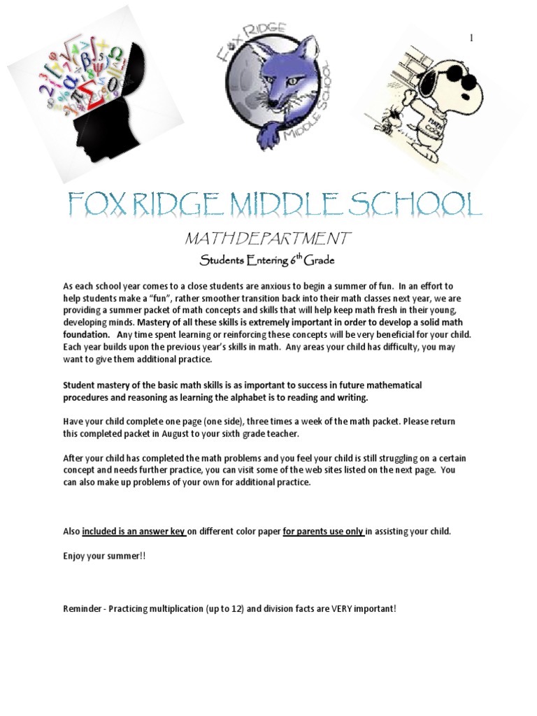 5th To 6th Grade Math Summer Packet | PDF | Triangle | Area