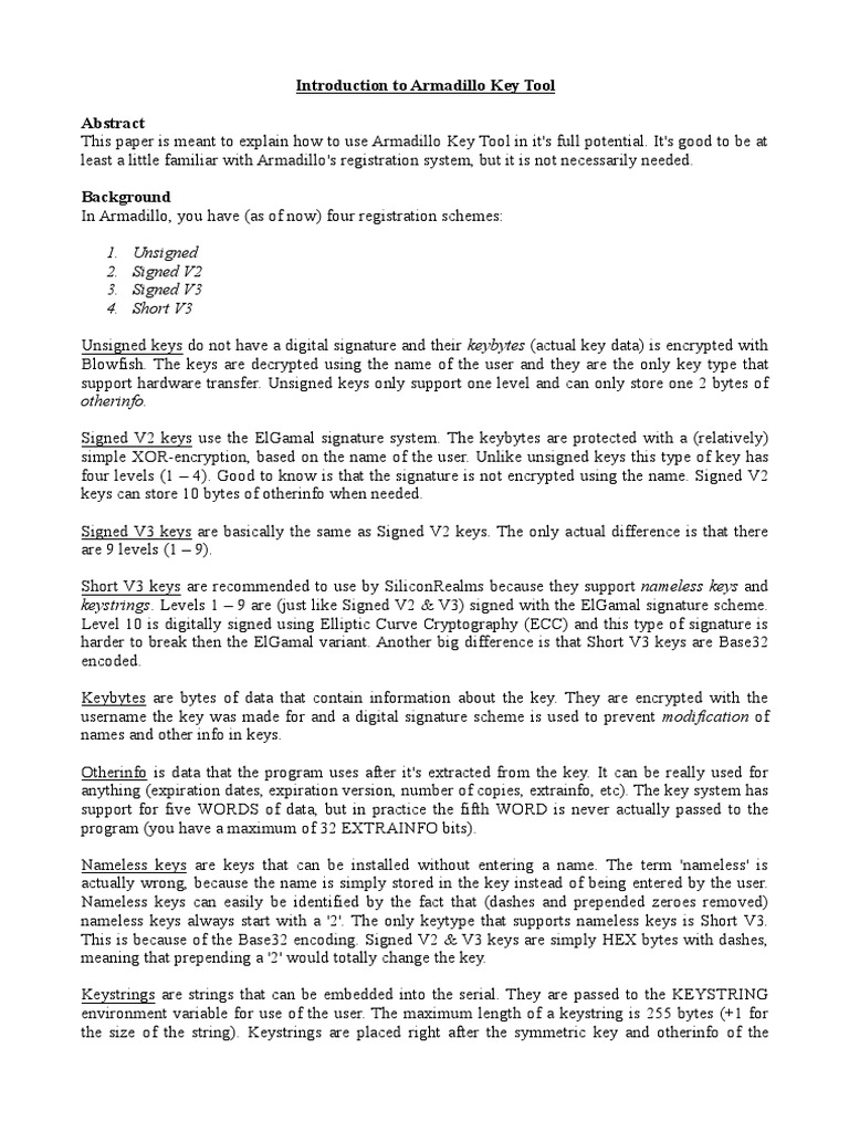Armadillo Key Tool Manual | PDF | Key (Cryptography) | Cryptography