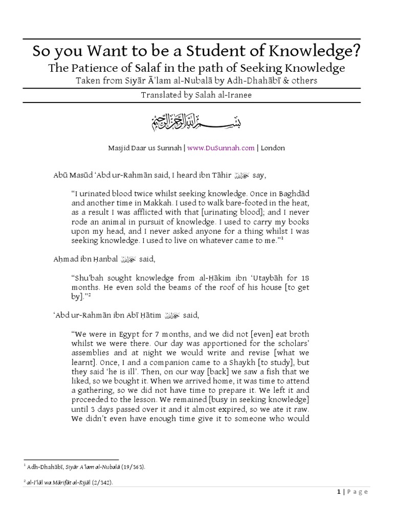 So You Want To Be A Student of Knowledge 2 PDF | PDF | Sahabah ...