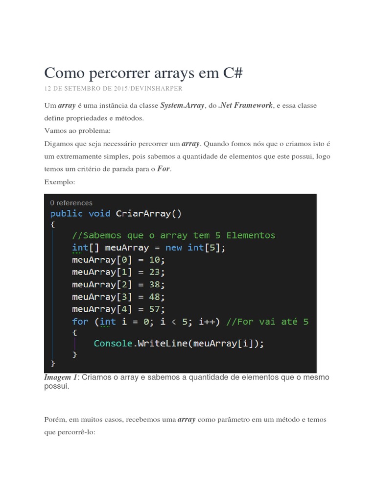 Como Percorrer Arrays em C# | PDF