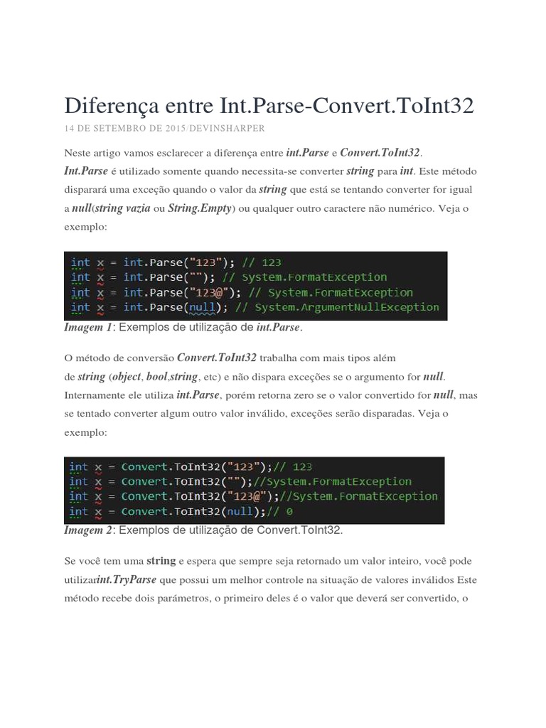 Diferença Entre Int - Parse-Convert - Toint32 | PDF
