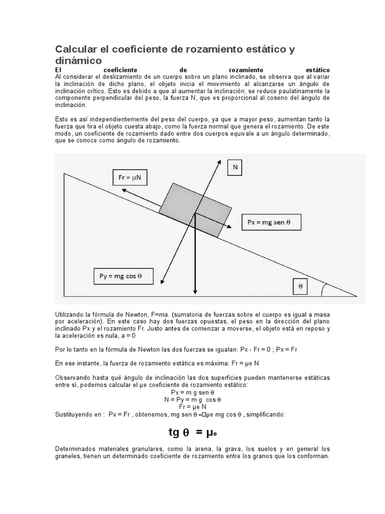 Calcular el coeficiente de rozamiento estático y dinámico.docx ...