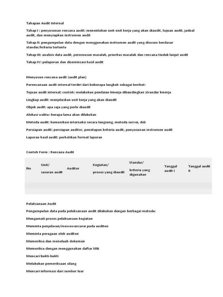 Tahapan Audit Internal | PDF | Pengelolaan Keuangan & Uang