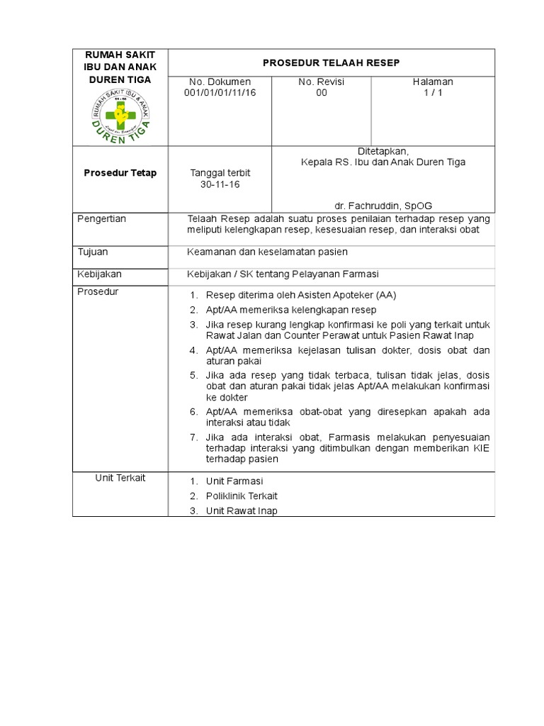 Prosedur Telaah Resep RS Ibu dan Anak | PDF | Kesehatan Holistik ...