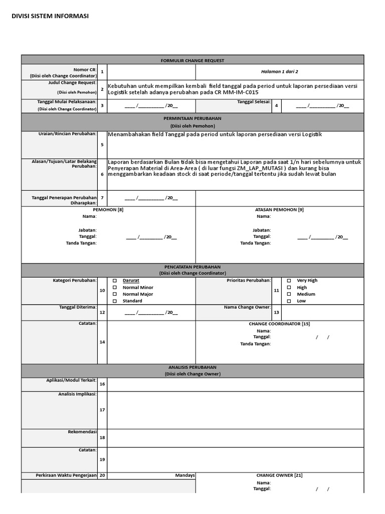 Form Change Request | PDF