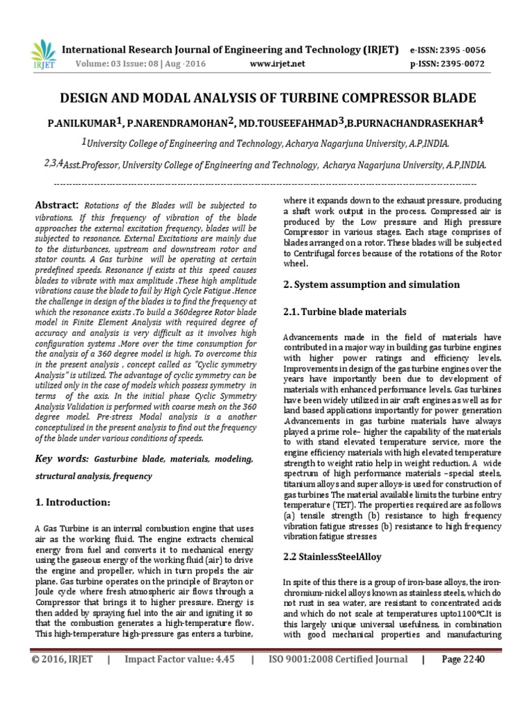Design and Modal Analysis of Turbine Compressor Blade | PDF | Gas ...